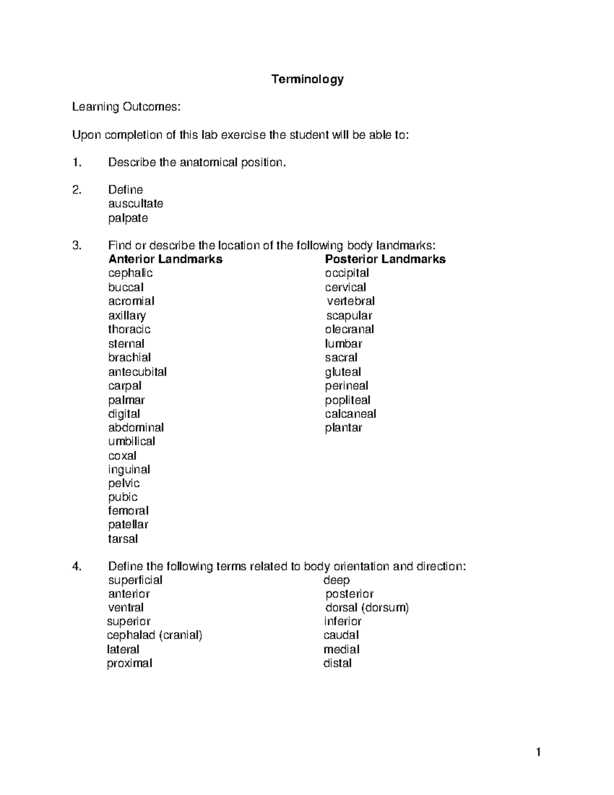 AP I Lab Objectives part 1 - Terminology Learning Outcomes: Upon ...