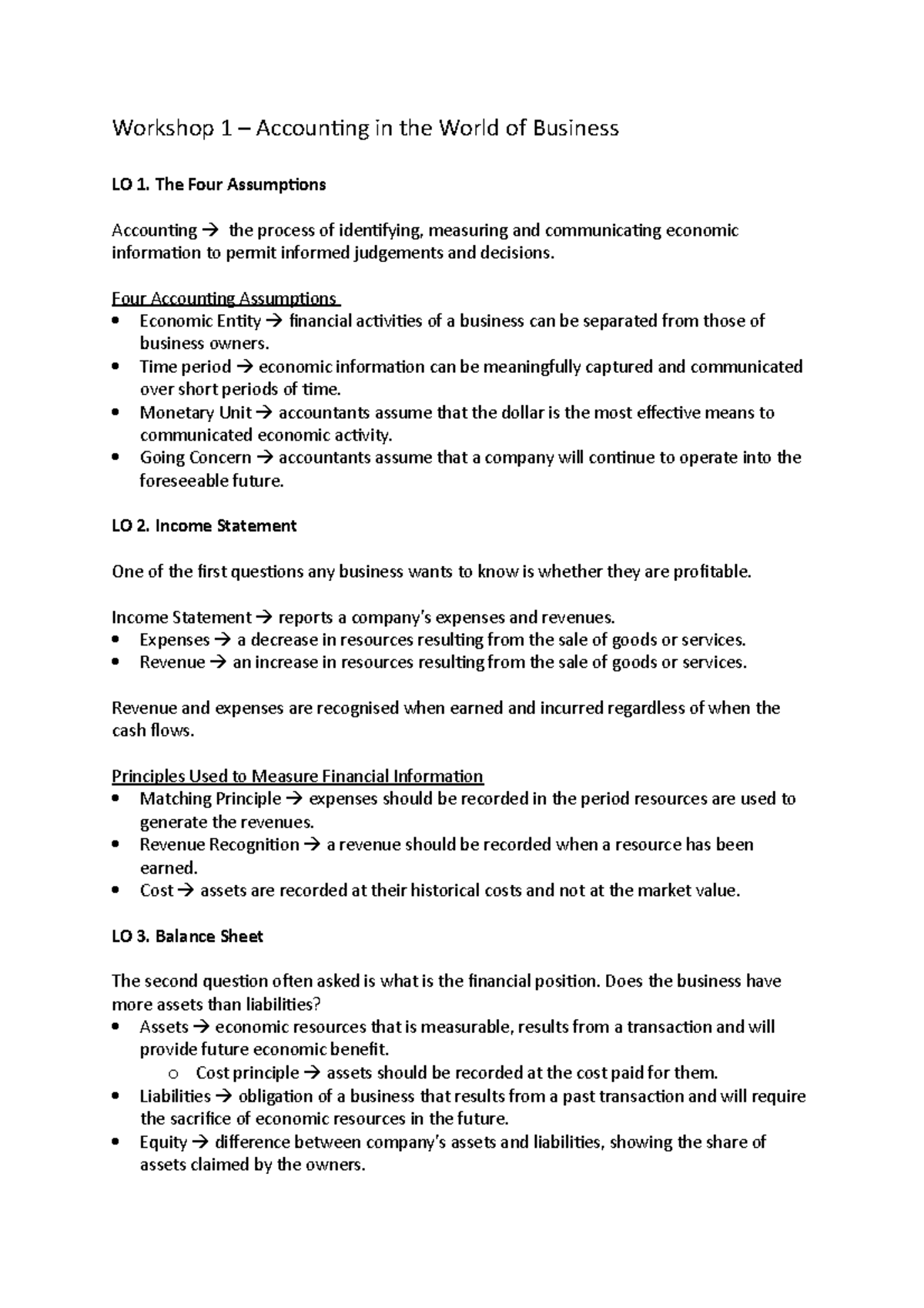 Workshop 1 - Accounting on the World of Business - Workshop 1 ...