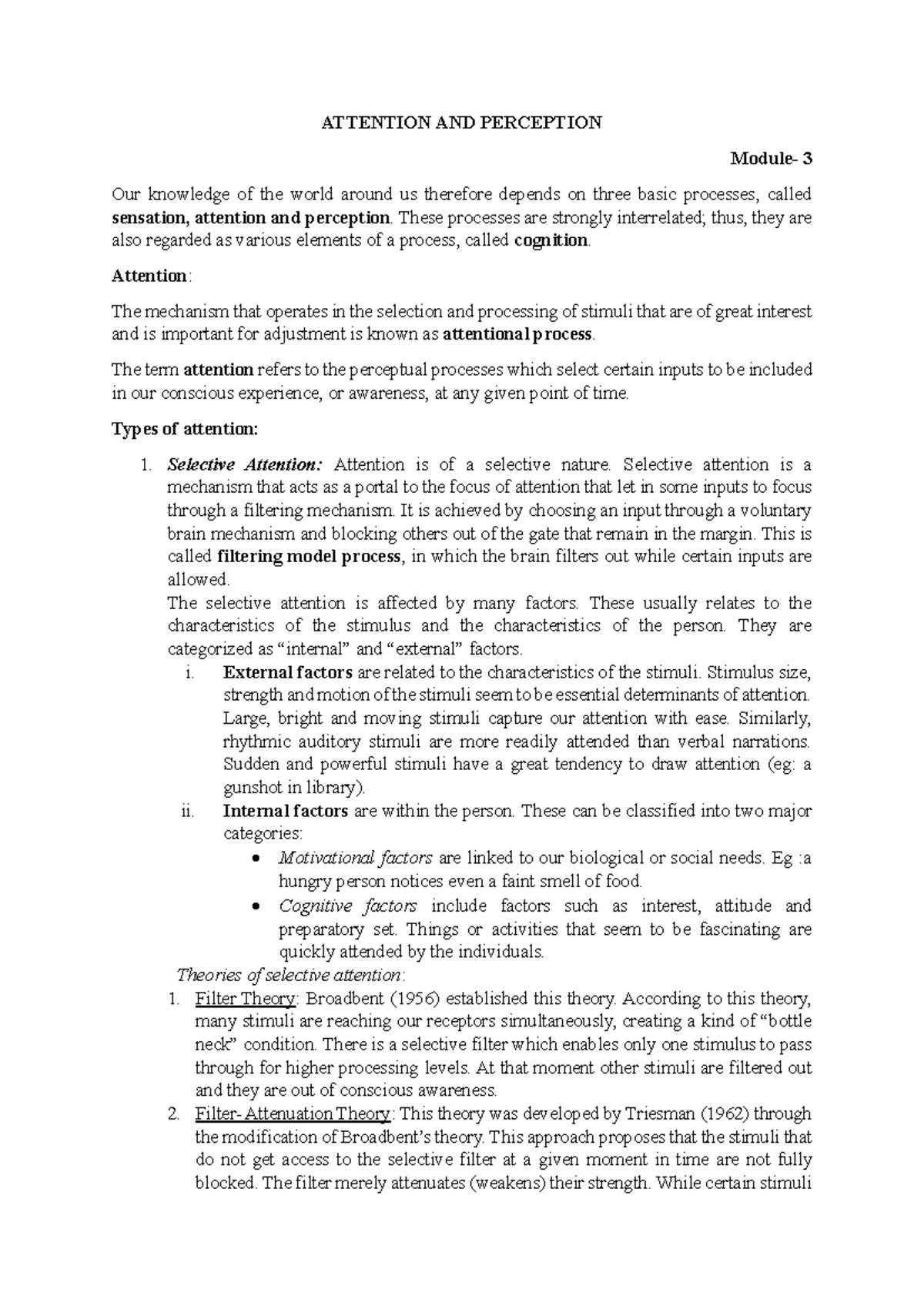 3rd module- Attention and perception - ATTENTION AND PERCEPTION Module ...