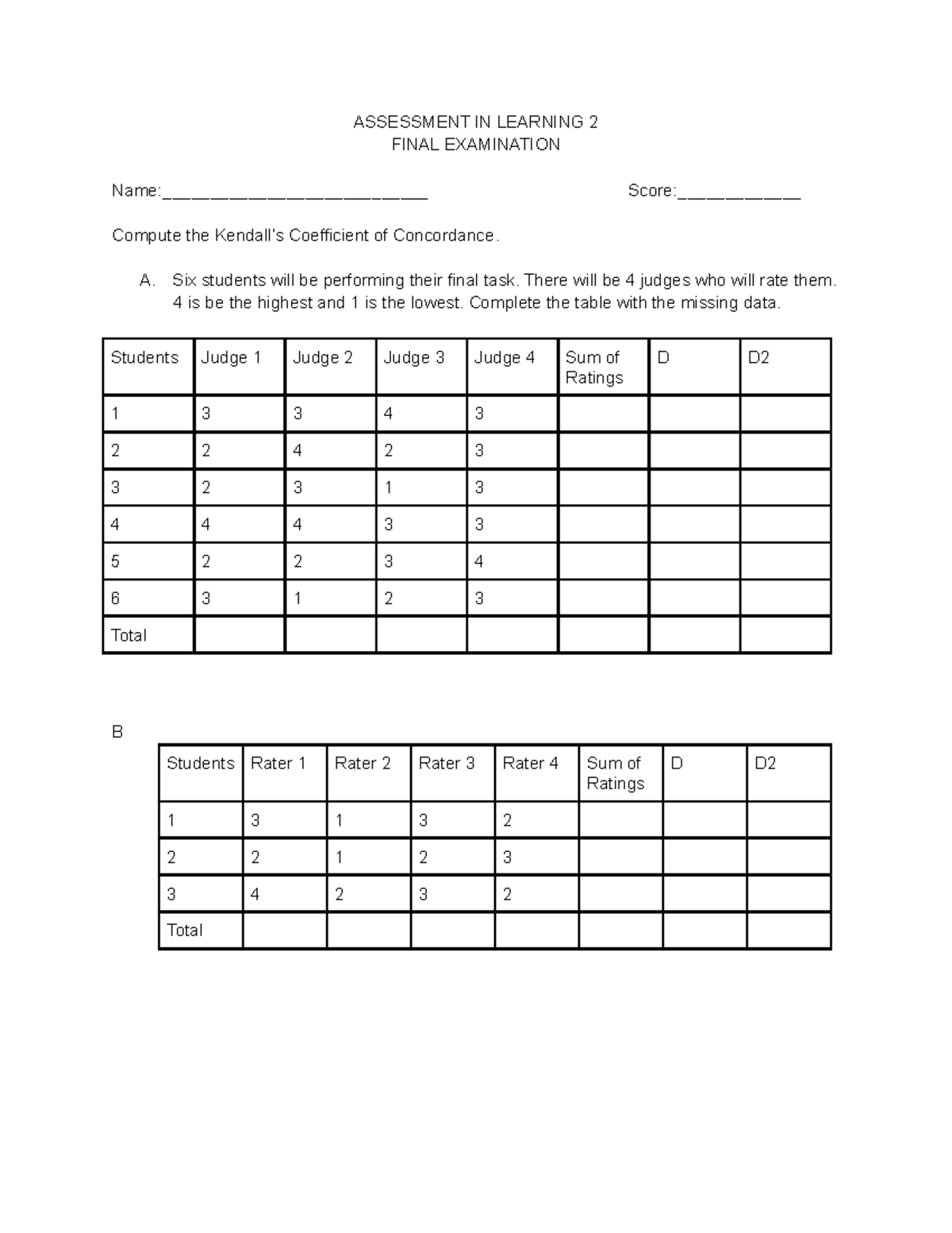 Assessment IN Learning 2 Final Examination - ASSESSMENT IN LEARNING 2 ...