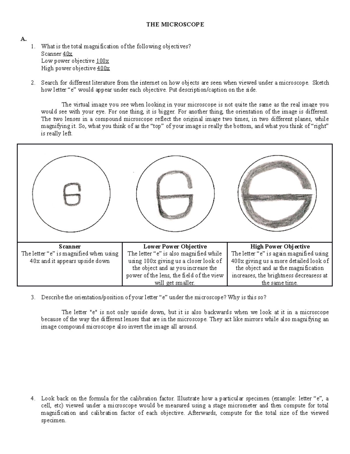Lab Report 36 The Microscope And Its Parts THE MICROSCOPE A What Is