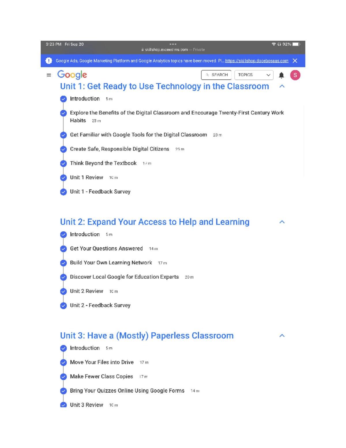 Google unit reviews - Assignment - 3:23 PM Fri Sep 20 8 skillshop ...