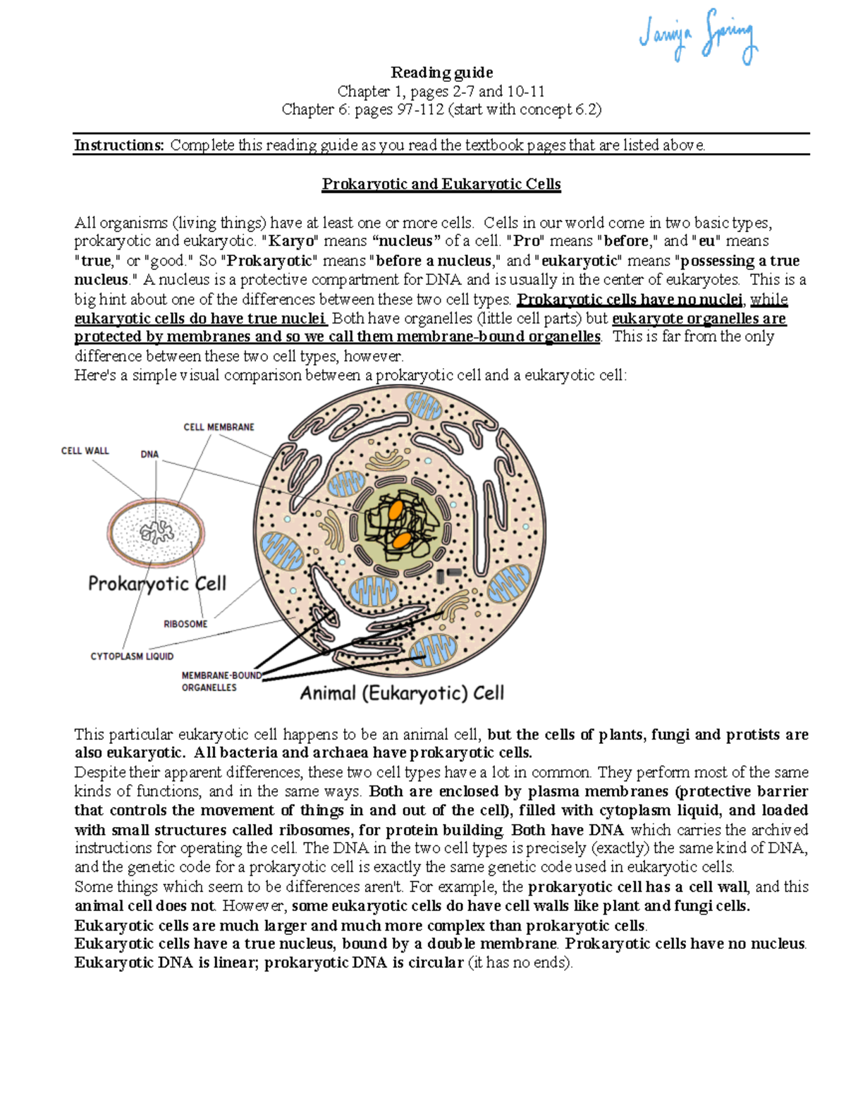 Cell and genetic Reading Guide Assignment 1 - BIOL 250 - Studocu