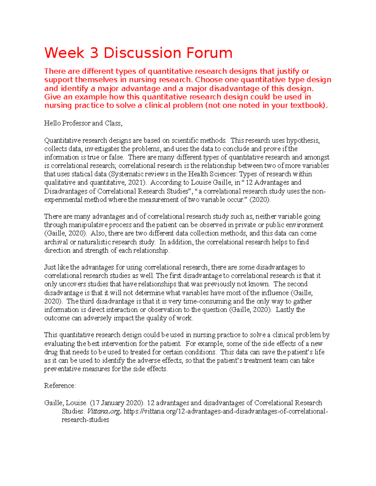 Week 3 Discussion for nursing research - Week 3 Discussion Forum There ...