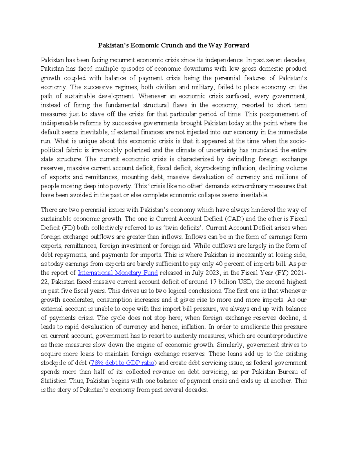 Pakistan - IR Graduation - Pakistan’s Economic Crunch and the Way ...