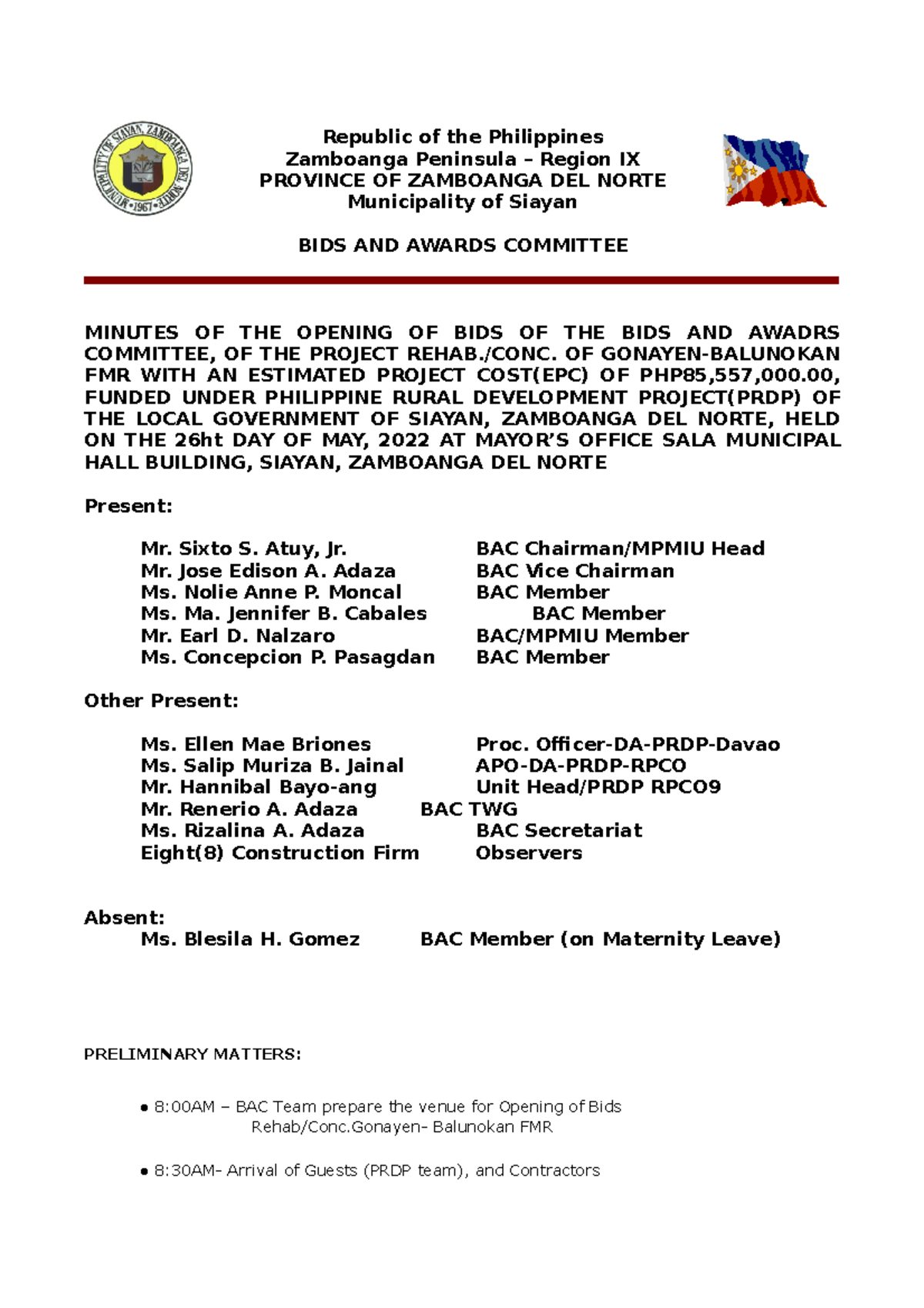 May 26,2022 Bid-Opening Con - Republic of the Philippines Zamboanga ...