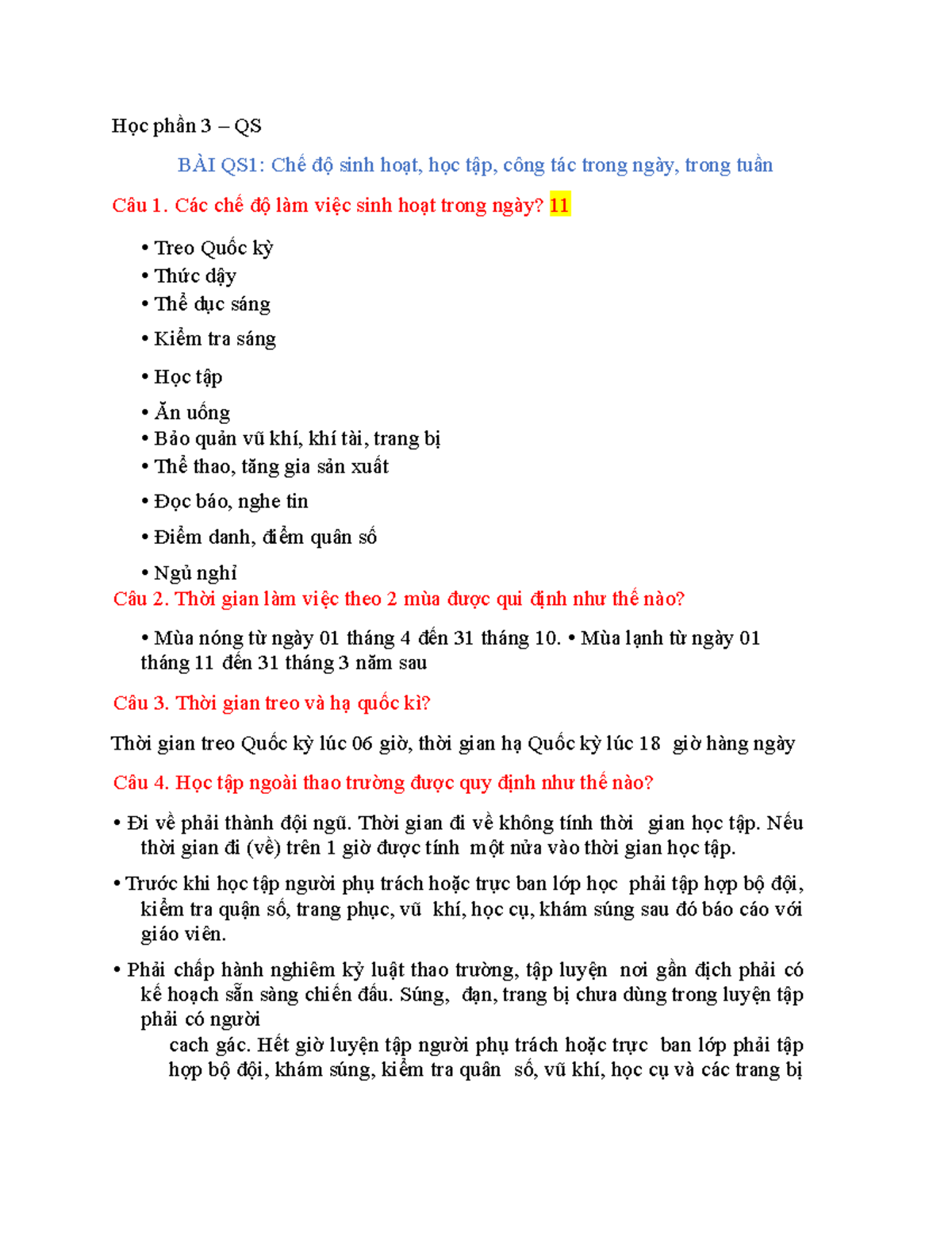 Học-phần-3 Giáo dục quốc phòng - Học phần 3 – QS BÀI QS1: Chế độ sinh ...