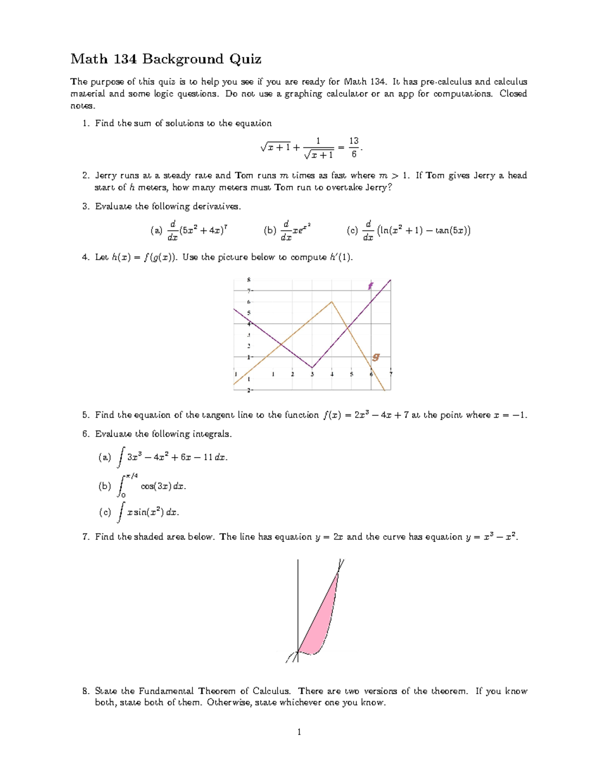134 au21 diagnostic - Math 134 Background Quiz The purpose of this quiz ...