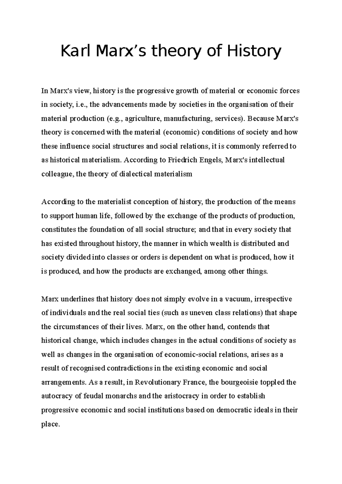 Karl Marx’s theory of history - Karl Marx’s theory of History In Marx's ...