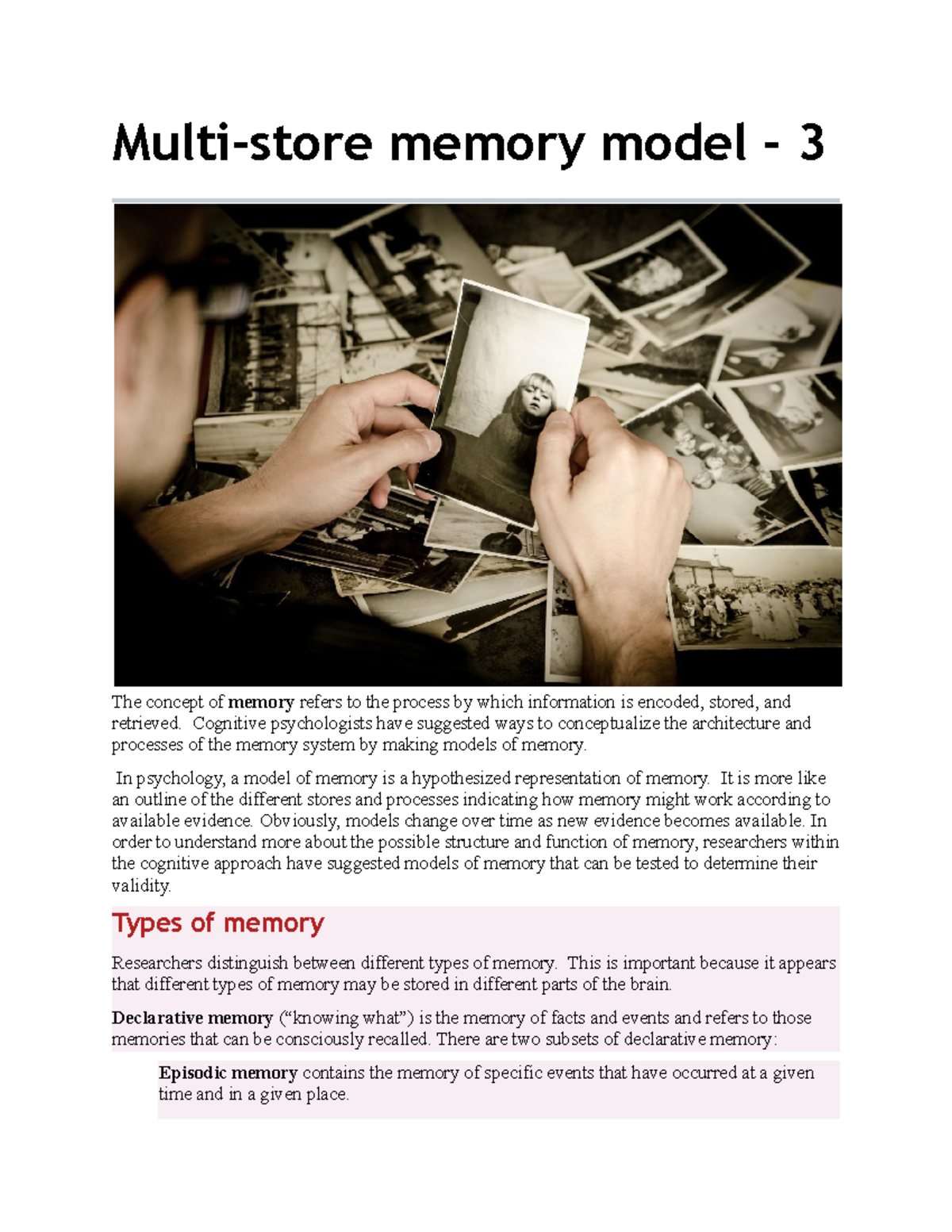 Multi-store memory model - Student Notes - Multi-store memory model - 3 ...