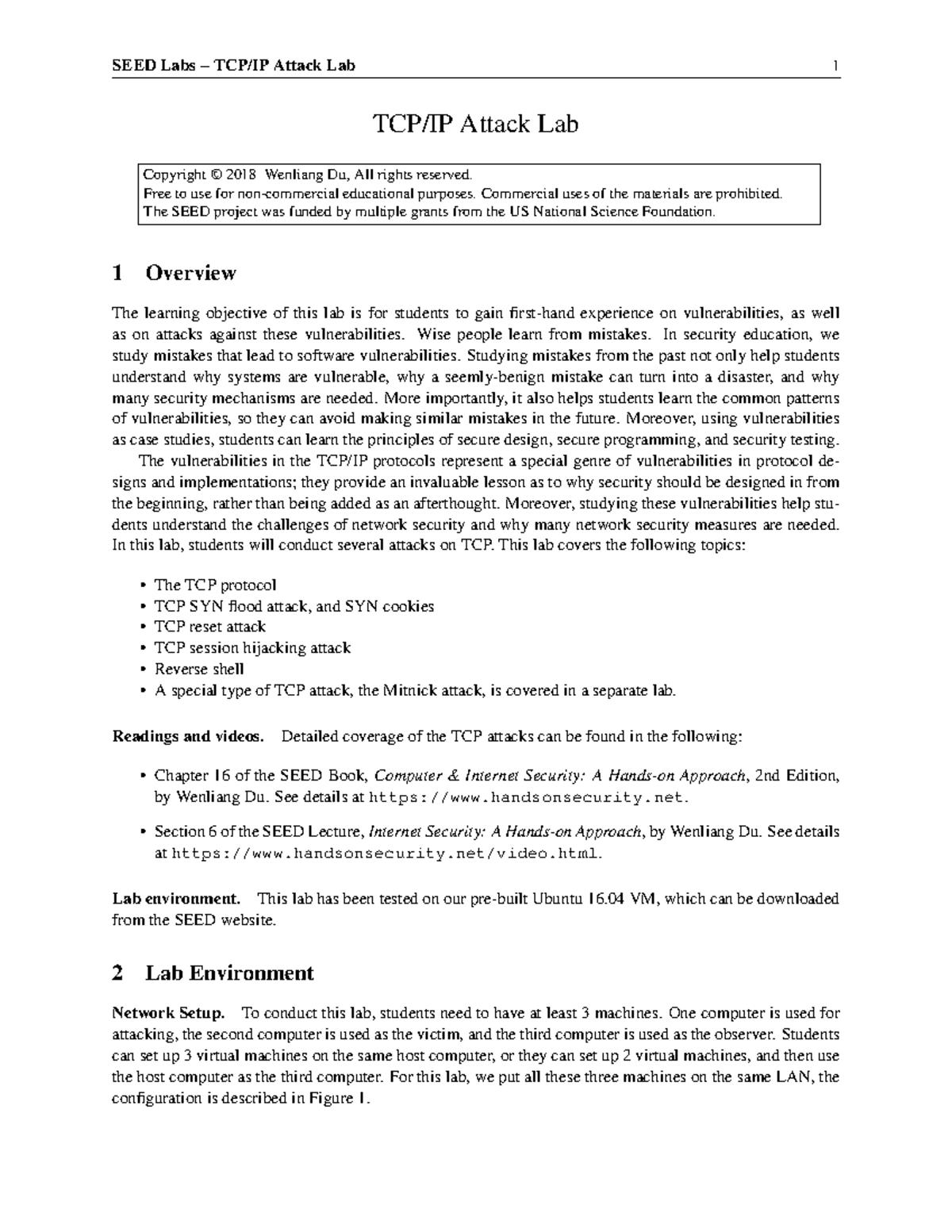 Lab10-tcp - lab-10 - TCP/IP Attack Lab Copyright © 2018 Wenliang Du, All rights reserved. Free ...