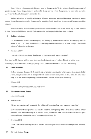 Unchanging God - We are living in a changing world; things are never be ...