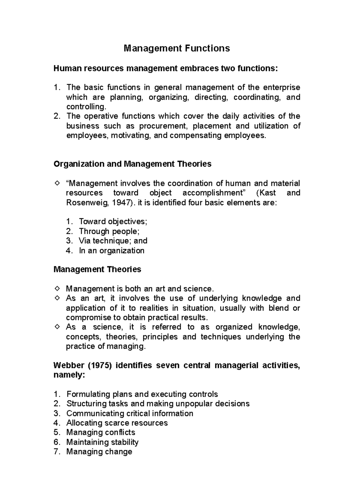 Management Functions - LTS Lecture - Management Functions Human ...