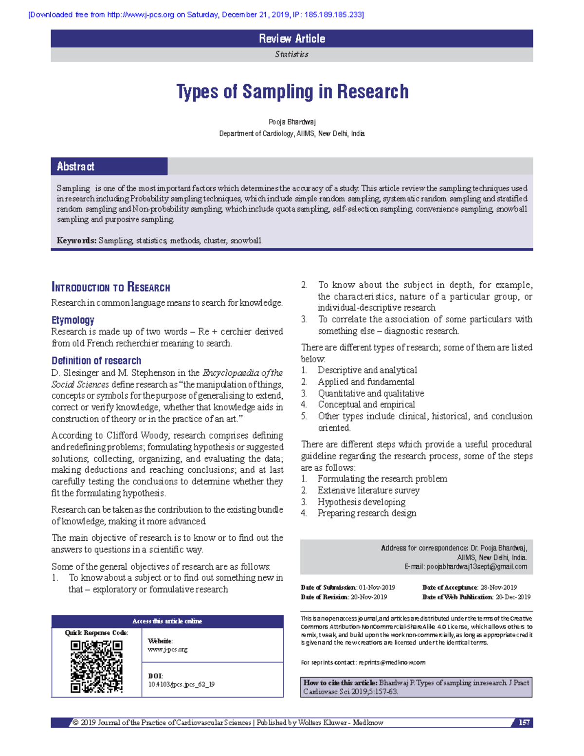Types of sampling in research - © 2019 Journal of the Practice of ...