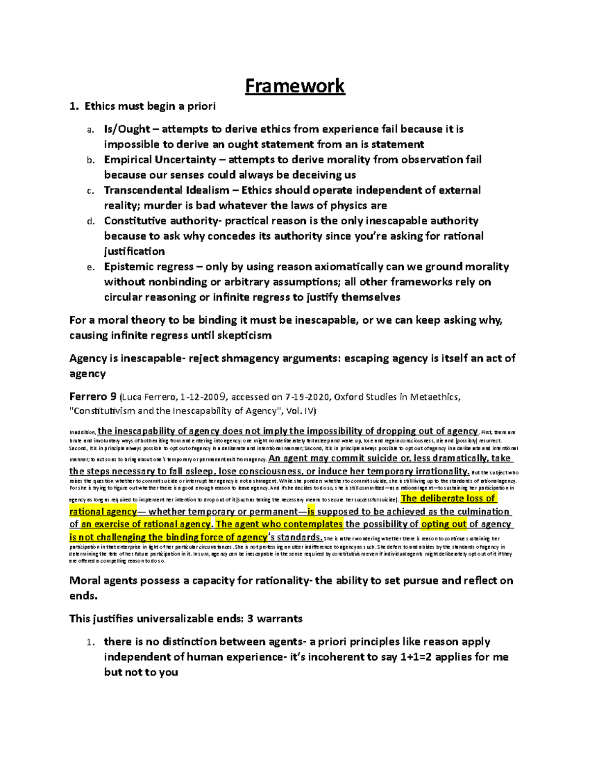 Kant aff sept oct 2022 fredy - Framework 1. Ethics must begin a priori ...