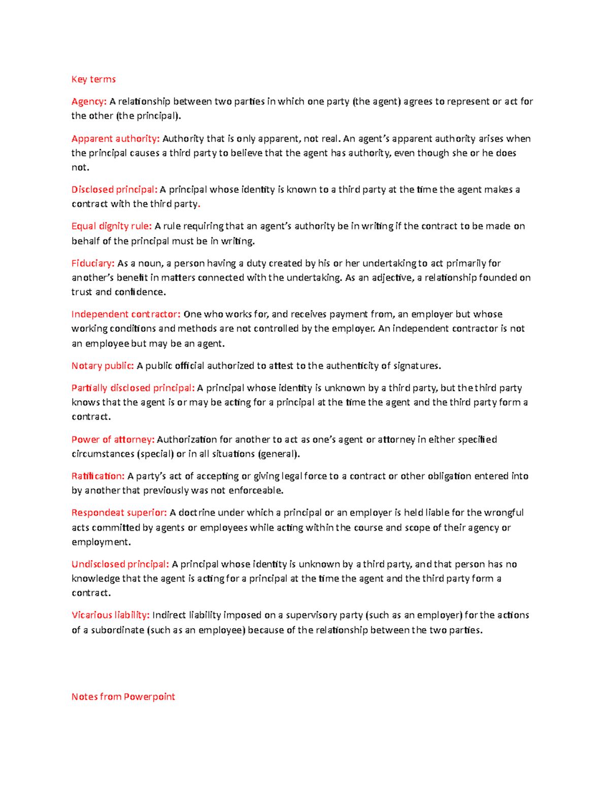 Chapter-16-notes - Note - Key terms Agency: A relationship between two ...