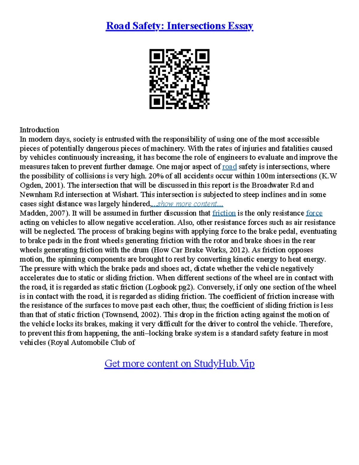 Road Safety Essay - Road Safety: Intersections Essay Introduction In ...