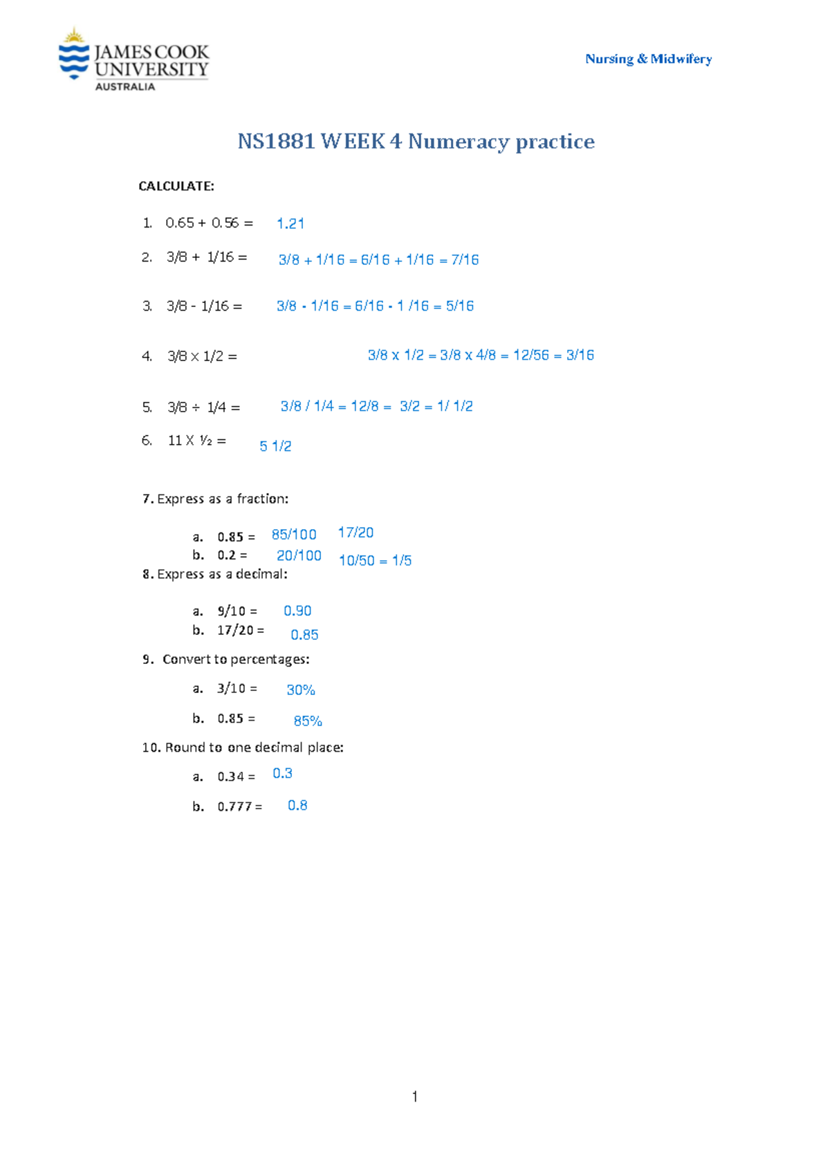 Med Cal Practice - NS1881 - Nursing & Midwifery 1 NS1881 WEEK 4 ...