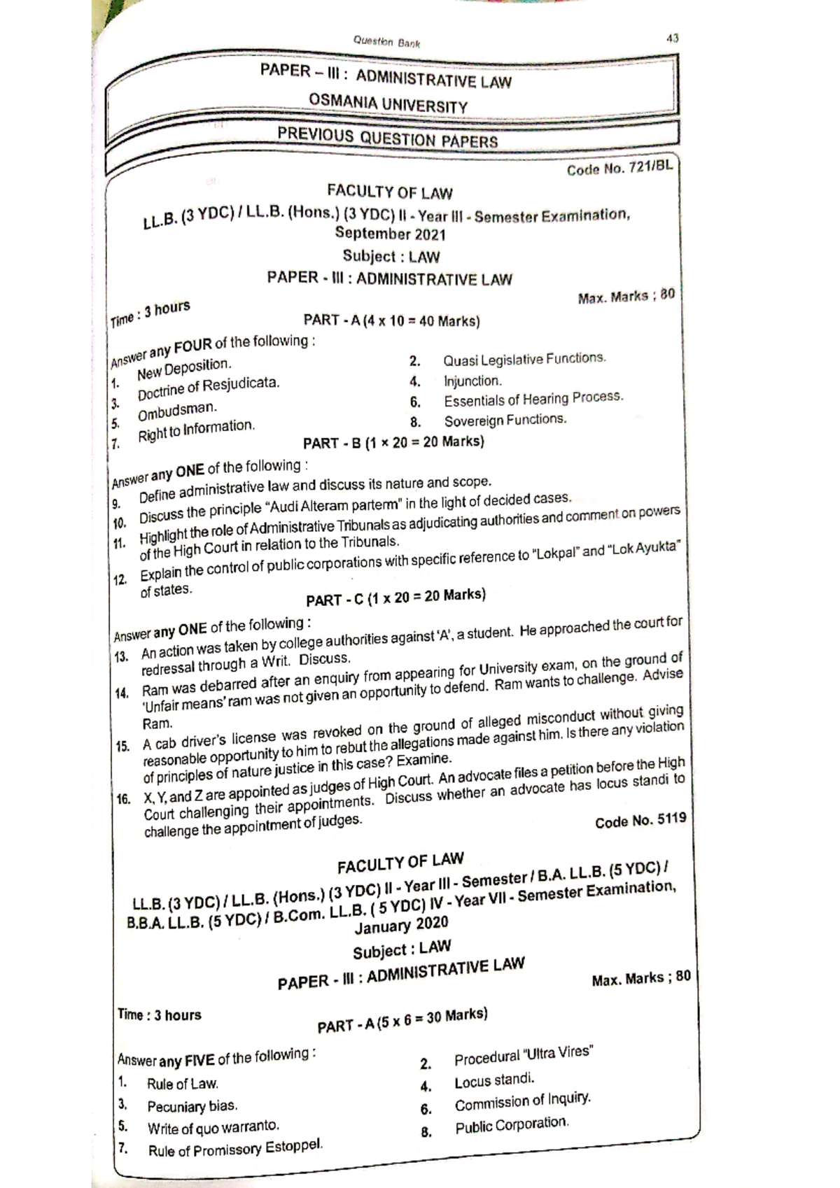 Administrative law- Previous Question papers - LLB LAW (Honors - Studocu