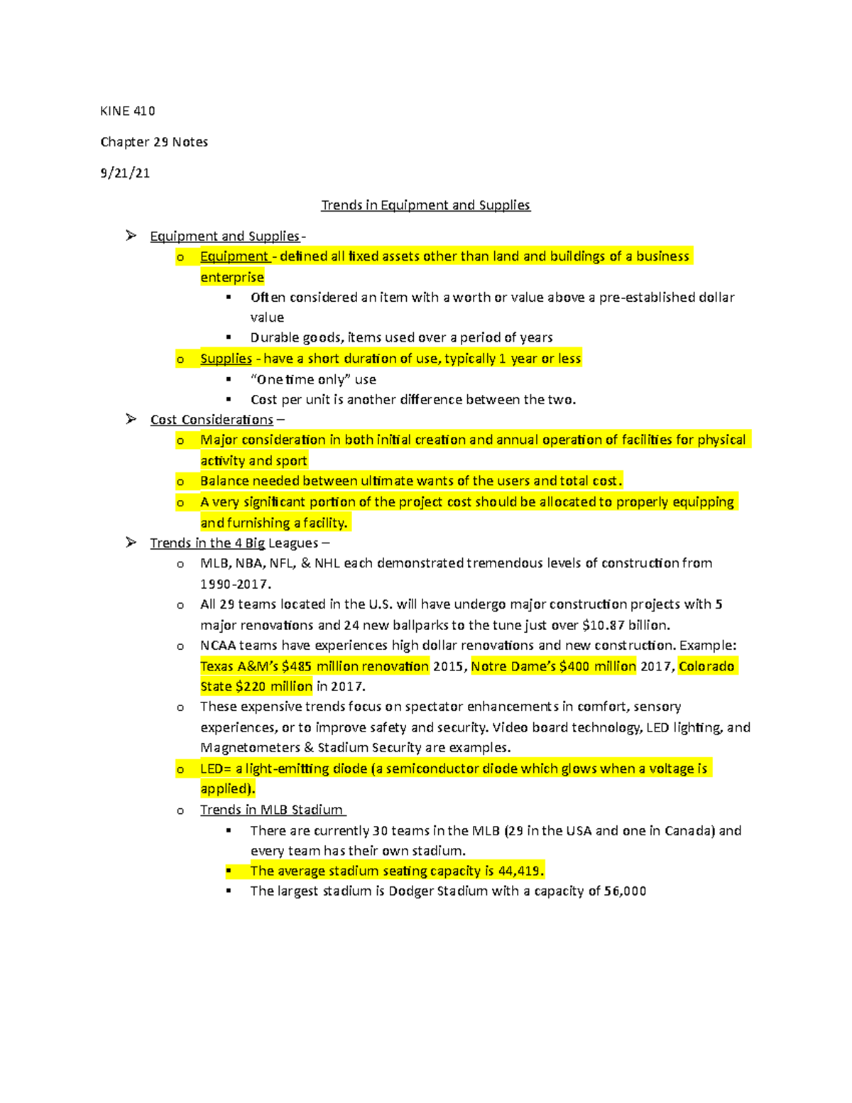 KINE 410 - Chapter 29 Notes - KINE 410 Chapter 29 Notes 9/21/ Trends in ...