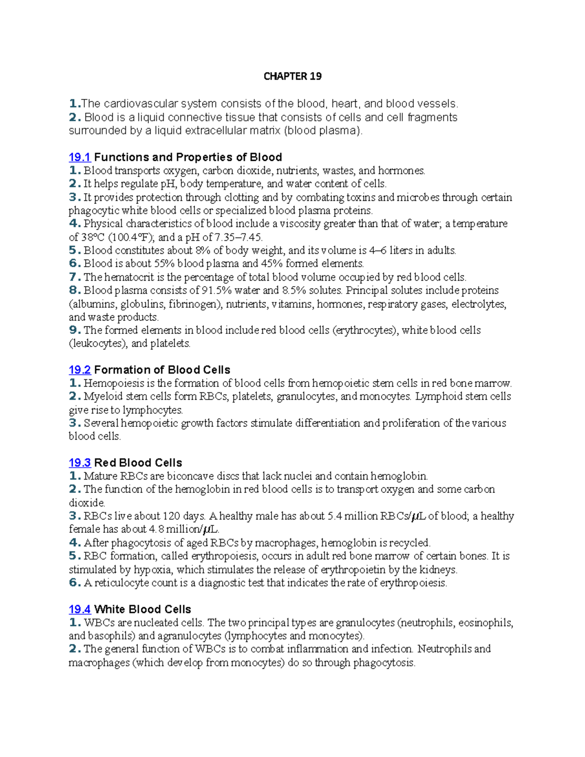 Chapter Notes - Week 2 - CHAPTER 19 1 cardiovascular system consists of ...