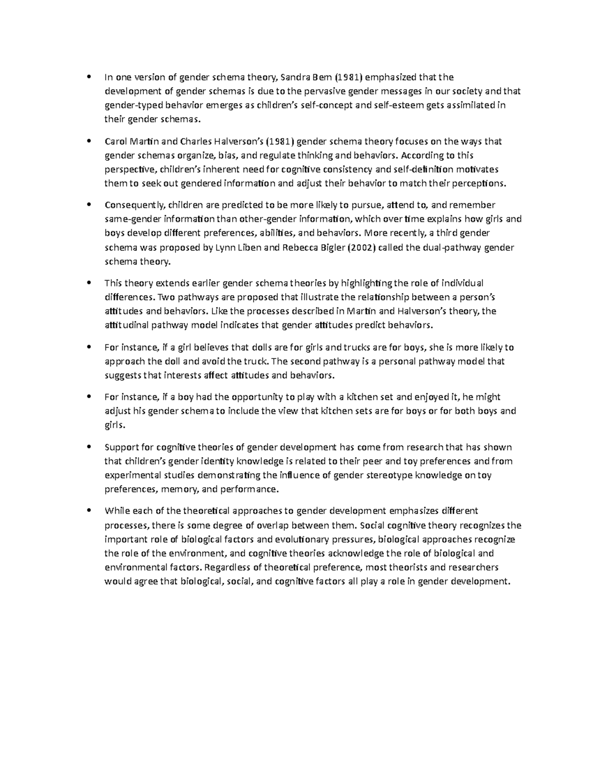 Gender Schema Theory - In one version of gender schema theory, Sandra ...