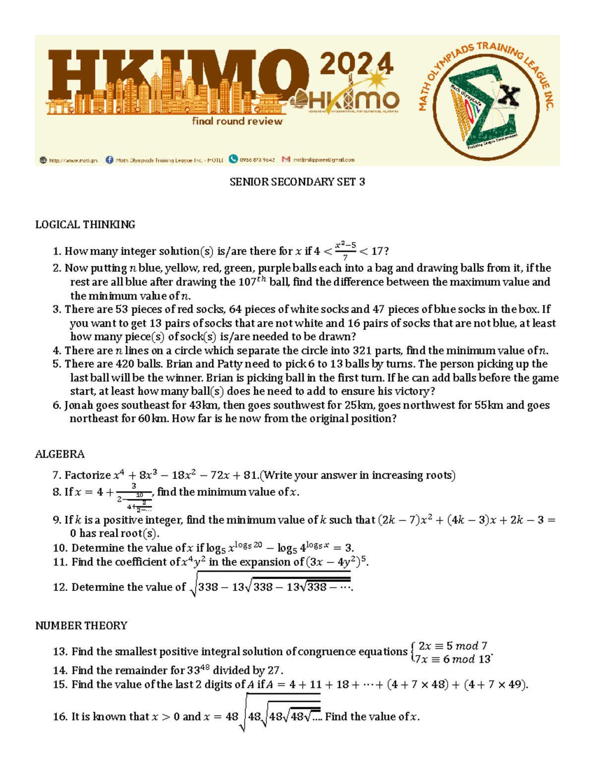 Hkimo 2024 FRR SS Set 3 - SENIOR SECONDARY SET 3 LOGICAL THINKING How ...