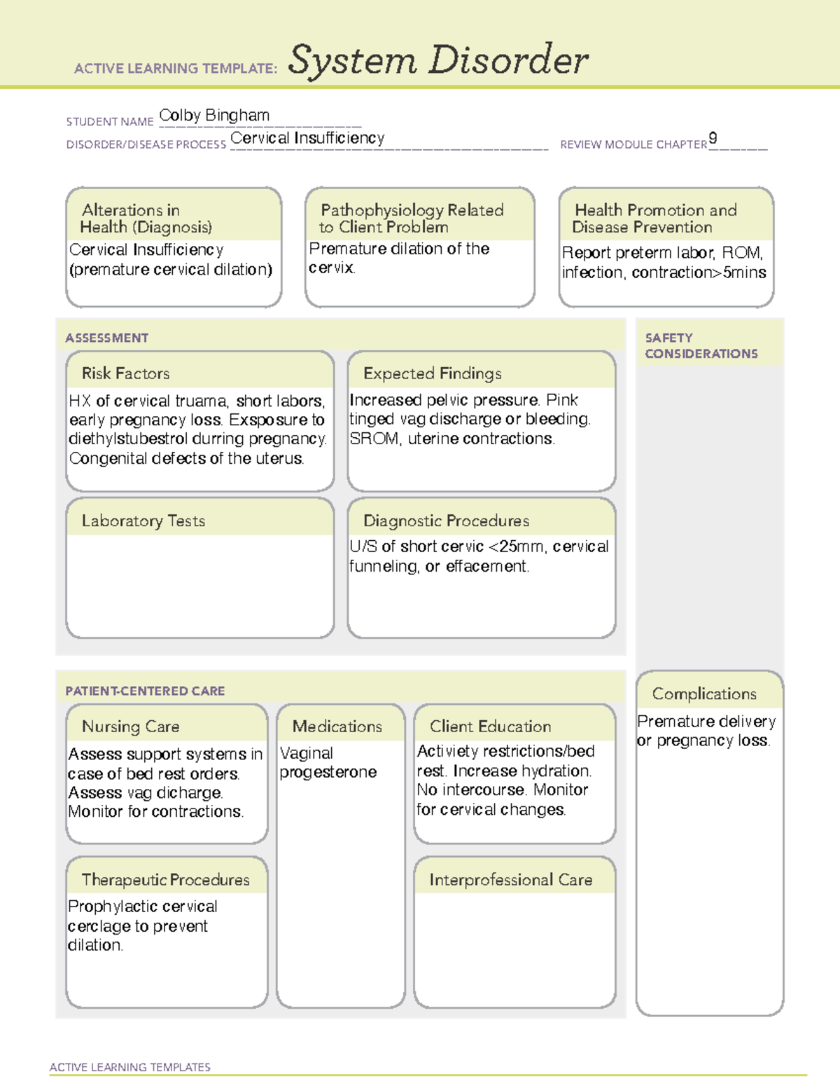 Cervical Insufficiency Template - ACTIVE LEARNING TEMPLATES System ...