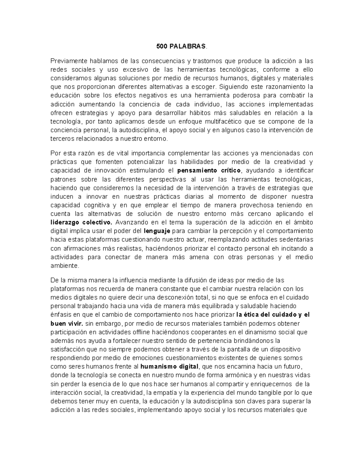 500 Palabras eje 4 catedra - 500 PALABRAS. Previamente hablamos de las ...