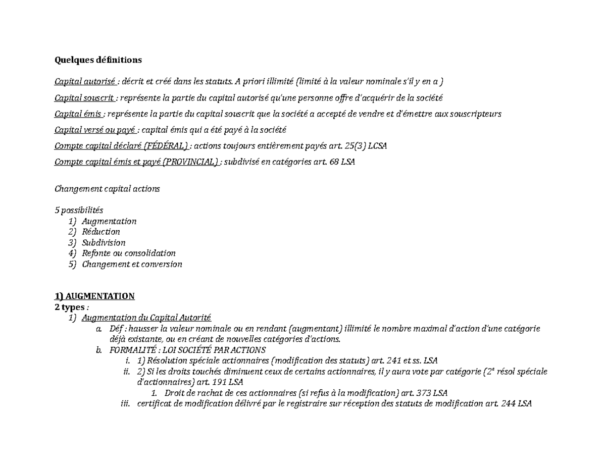 Capital-actions - Résumé - Quelques définitions Capital autorisé ...