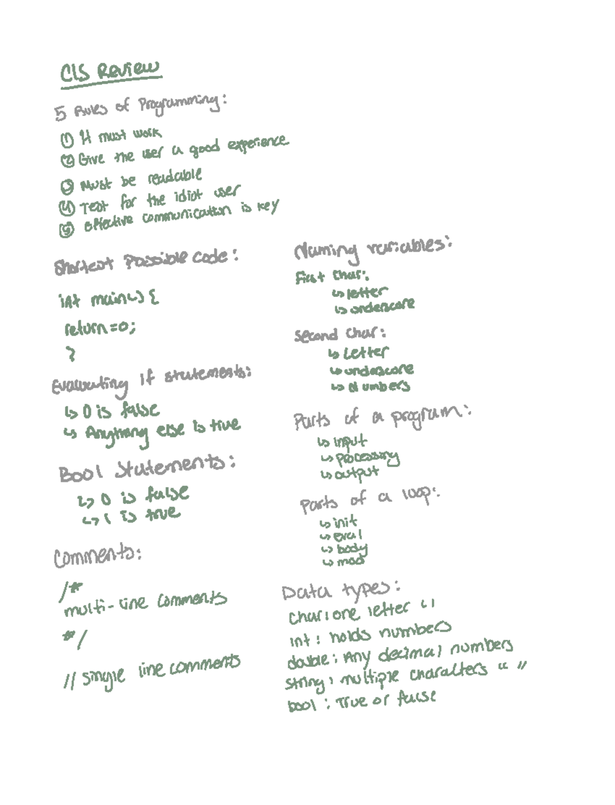 Main Topics Summaries - CISReview 5 Rules of Programming It must work ...