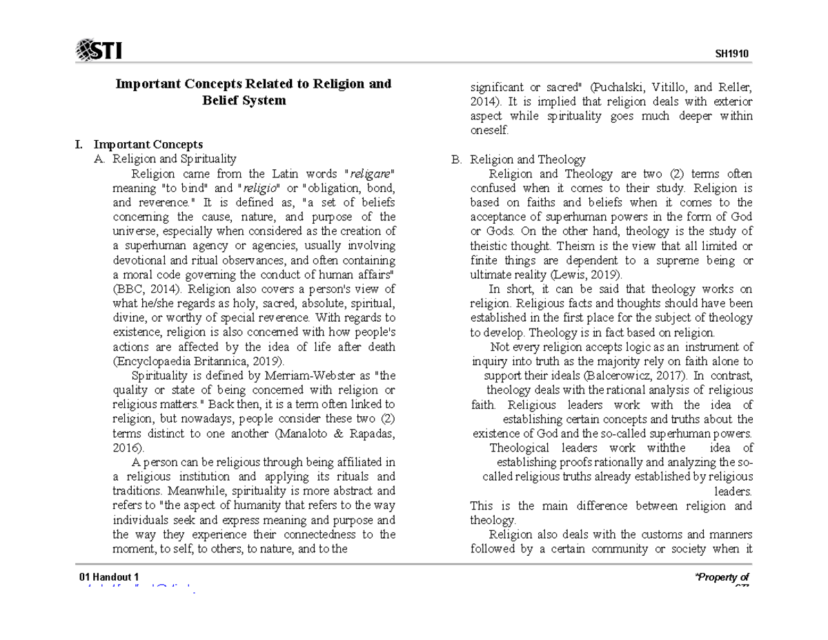 01 Handout 1(4) - 01 Handout 1 *Property of Important Concepts Related ...