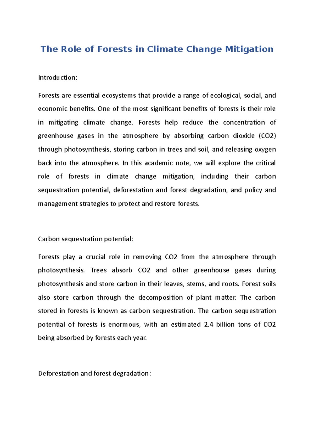The Role of Forests in Climate Change Mitigation - The Role of Forests ...
