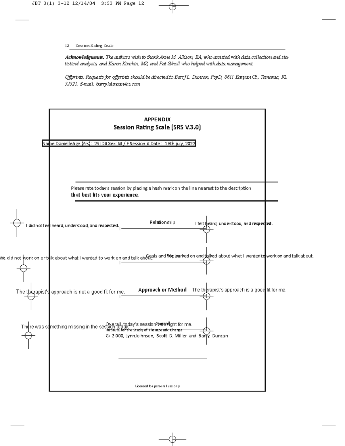 SRS word - COURSE WORK - APPENDIX Session Rating Scale (SRS V.3) Please ...