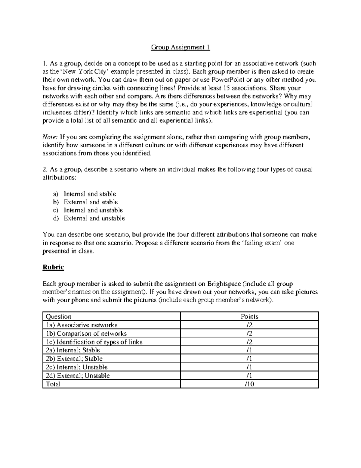 PSY 2110 Group Assignment 1 Instructions - Group Assignment 1 As a group, decide on a concept to ...