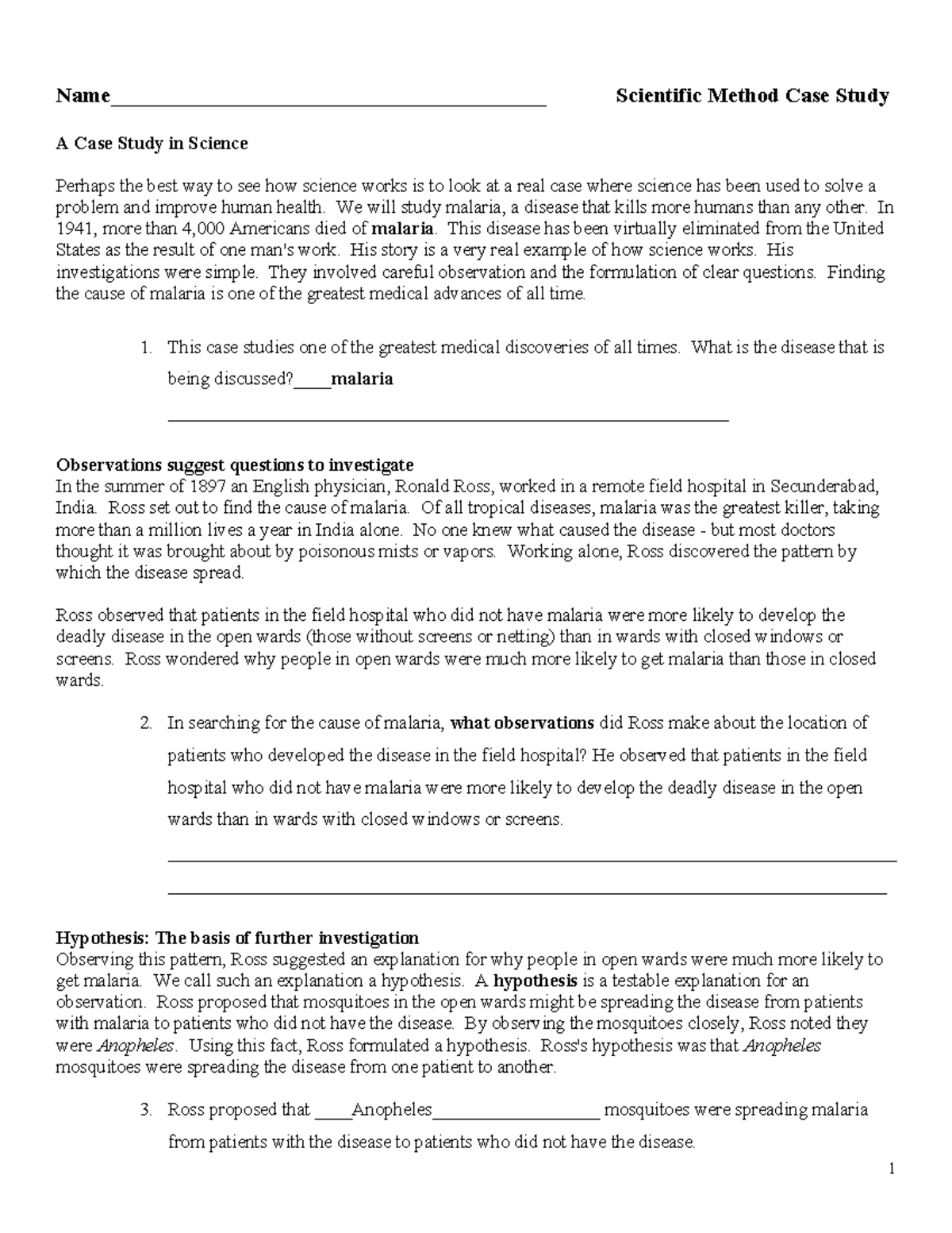 Scientific Method Case Studies - Name ...