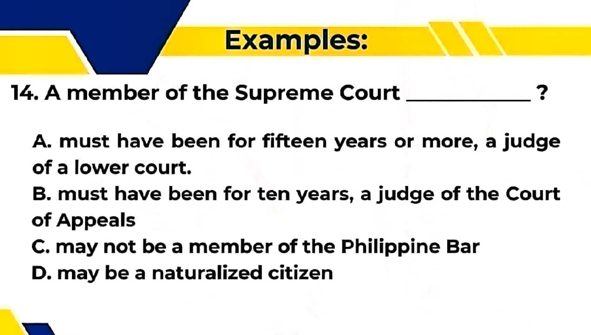 MATH886 108 - Hdhdd - Examples: 14. A member of the Supreme Court ? A ...