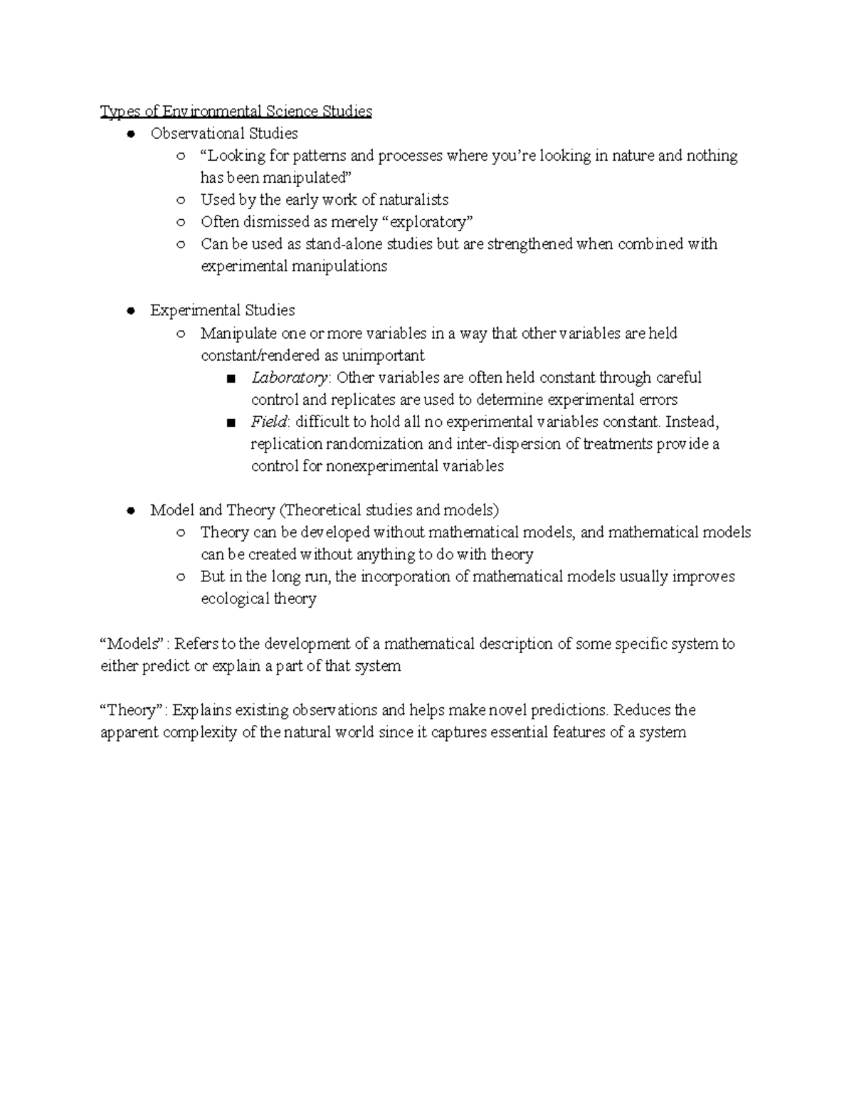 Types of Environmental Science Studies - University Notes - Types of ...