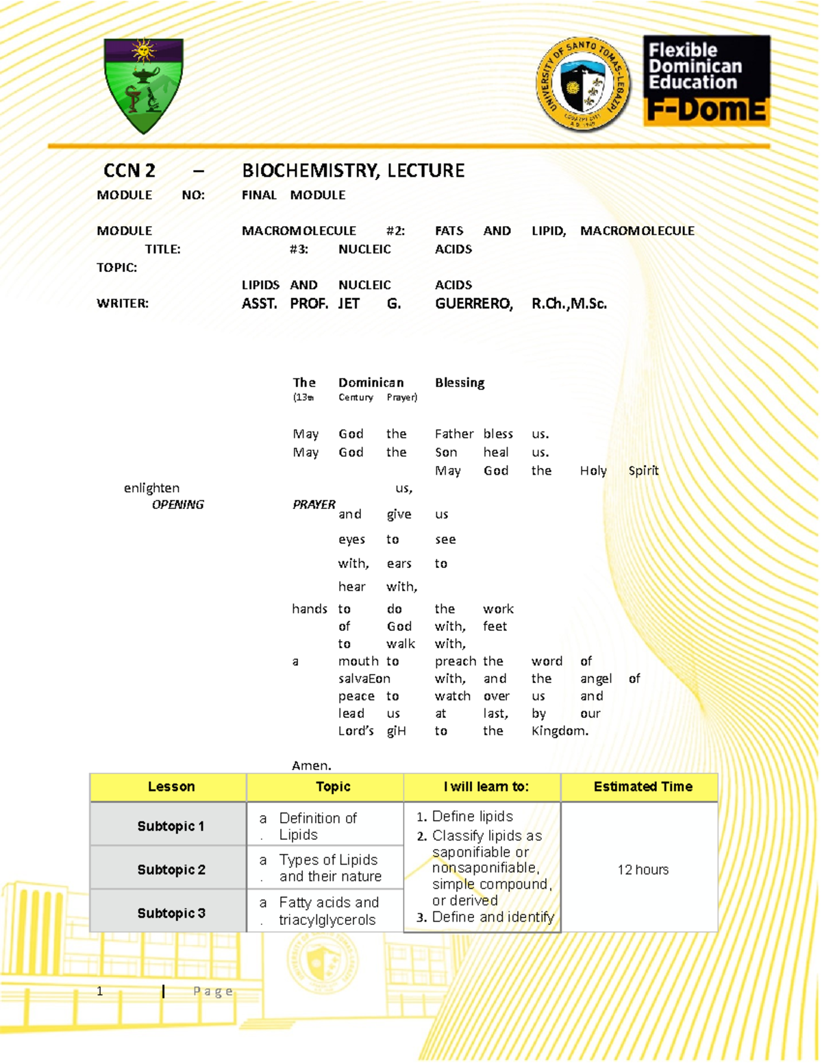 CCN-2 - CCN 2 – BIOCHEMISTRY, LECTURE ####### MODULE NO: FINAL MODULE ####### MODULE ...