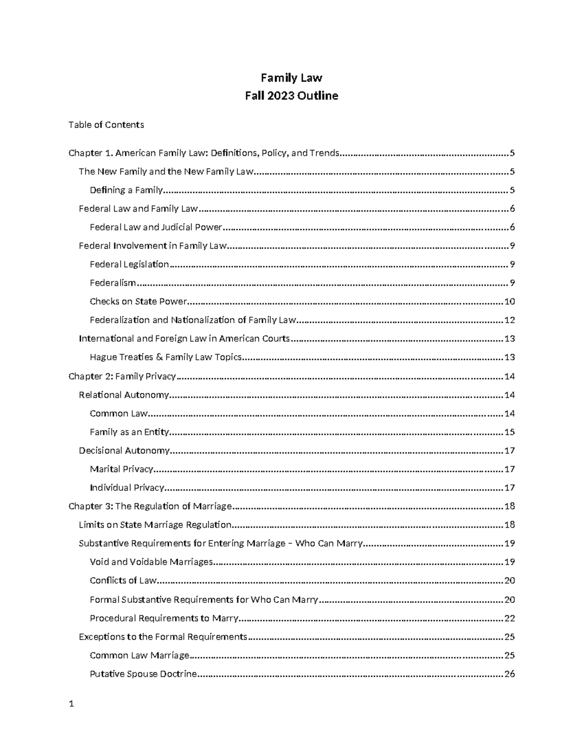 Family Law Outline Elrod (2023) - Family Law Fall 2023 Outline Chapter ...