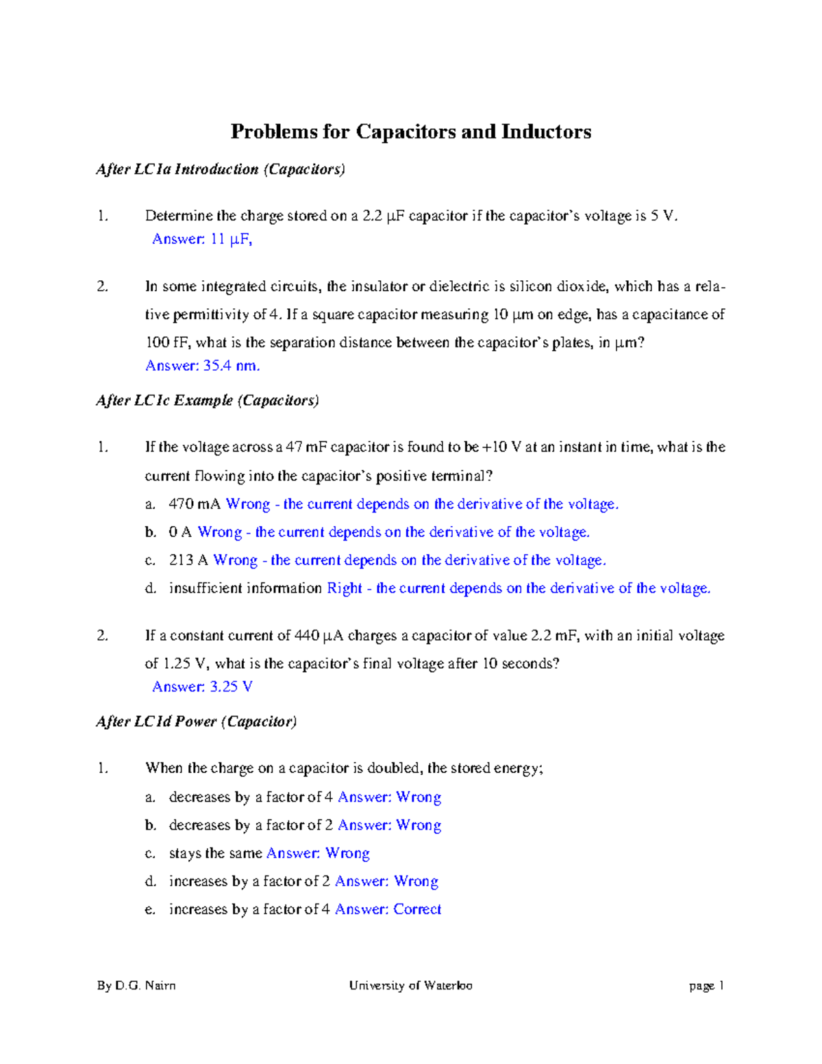 LC & Step Module Problems - Problems for Capacitors and Inductors After ...