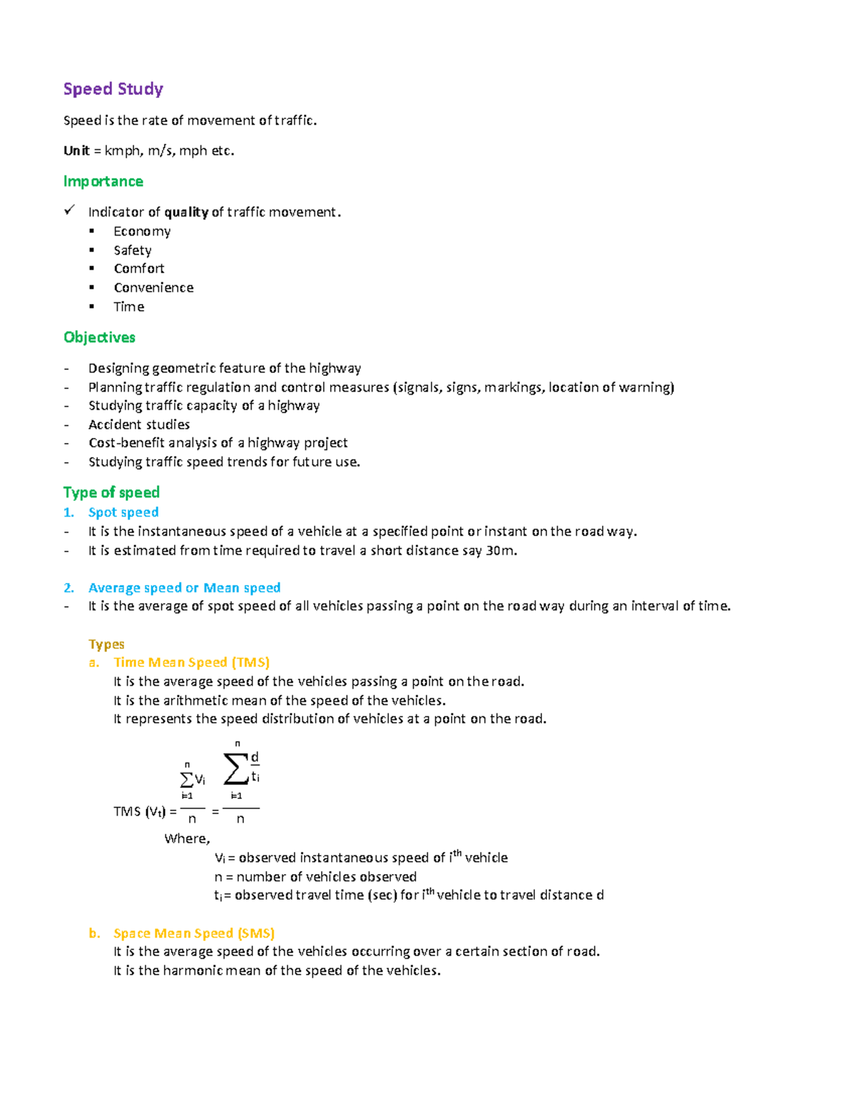 Traffic Speed Study - Speed Study Speed is the rate of movement of ...