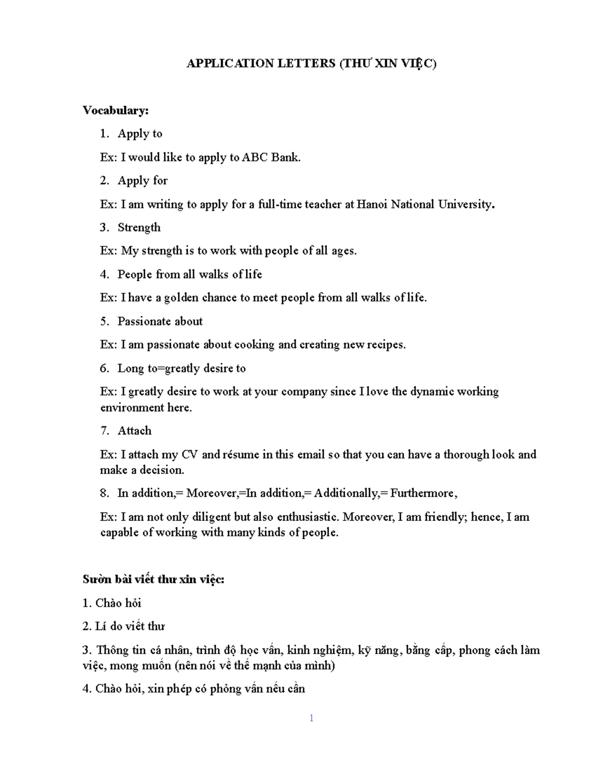 Application Letters - Gvff - APPLICATION LETTERS (THƯ XIN VIỆC ...