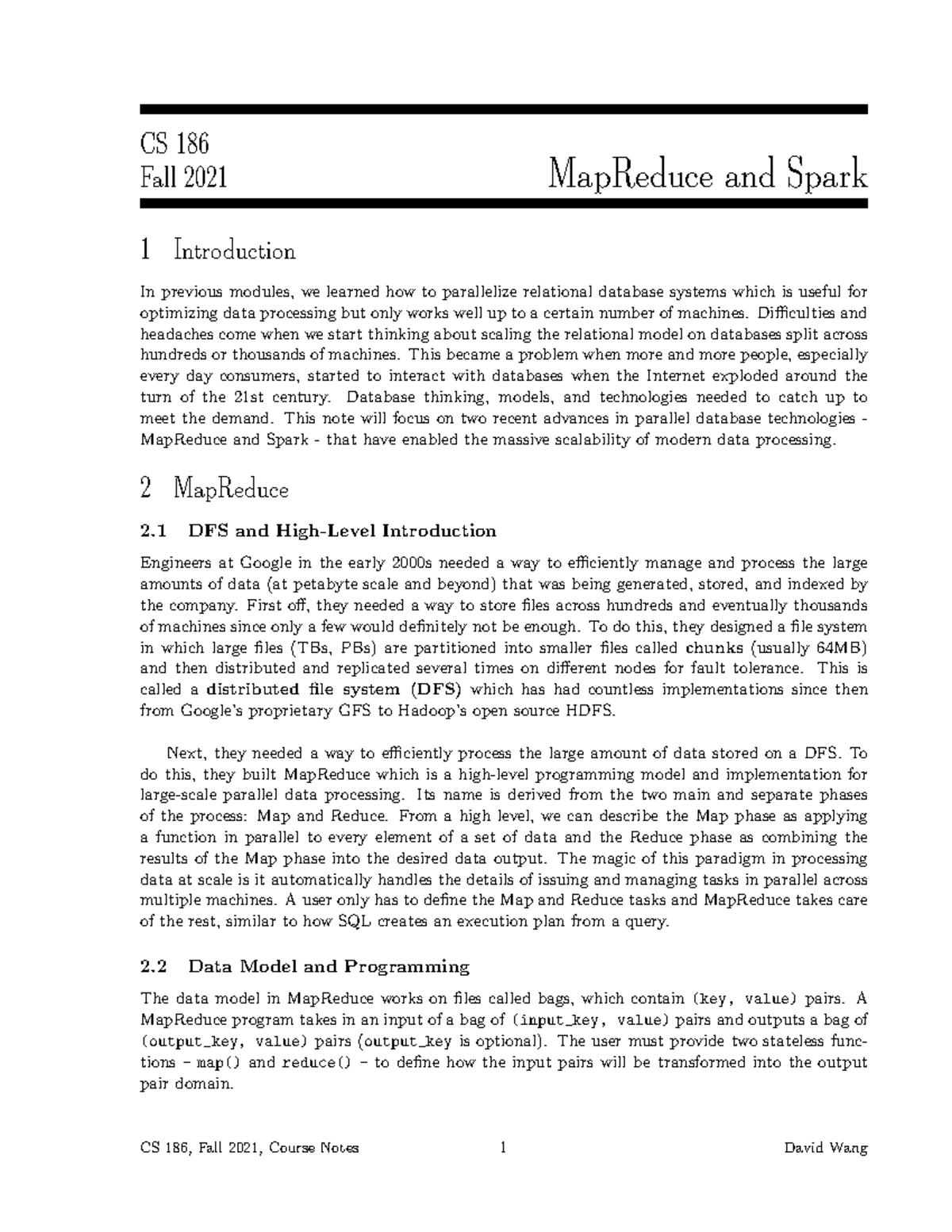 N17-MRSpark - MapReduce - Fall 2021 MapReduce and Spark 1 Introduction ...