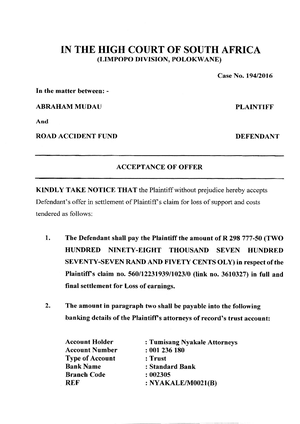 Notice OF BAR - IN THE HIGH COURT OF SOUTH AFRICA, (GAUTENG DIVISION ...