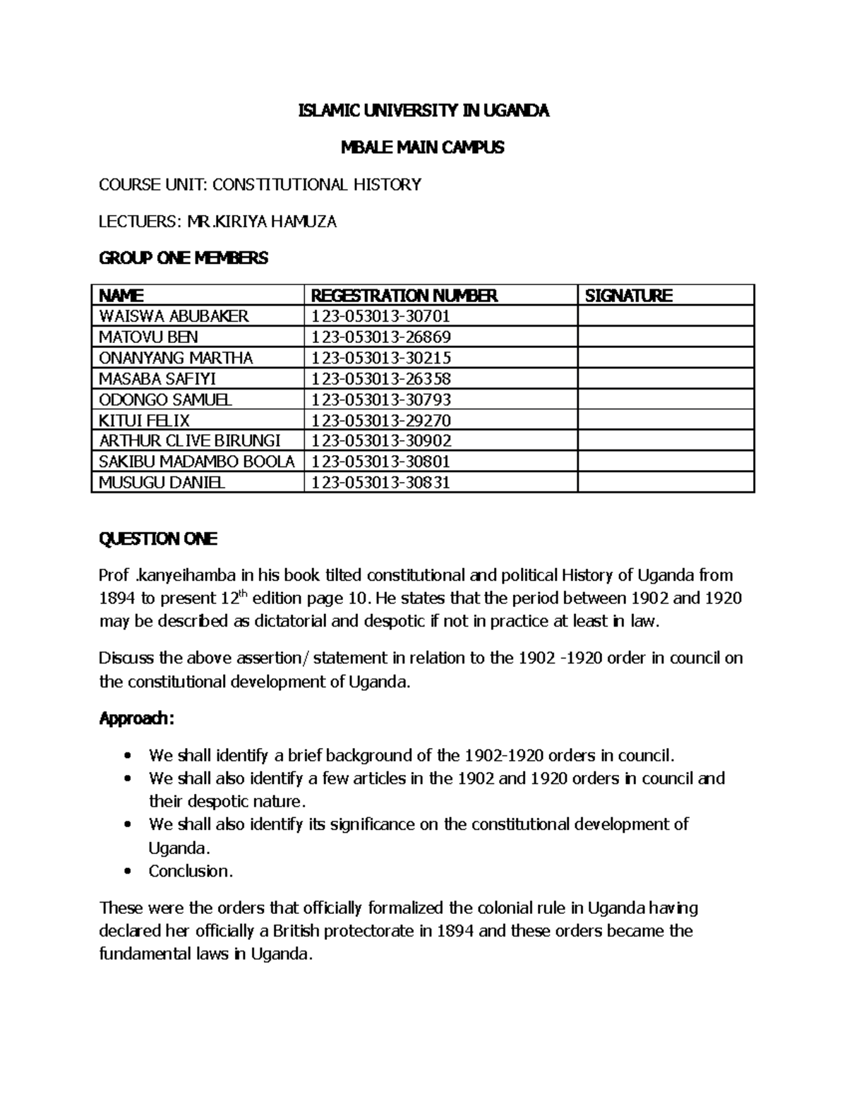 Consitutional History Group WORK - ISLAMIC UNIVERSITY IN UGANDA MBALE ...