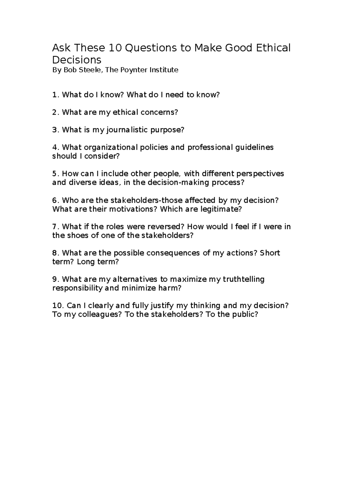 Ask These 10 Questions to Make Good Ethical Decisions - What do I know ...