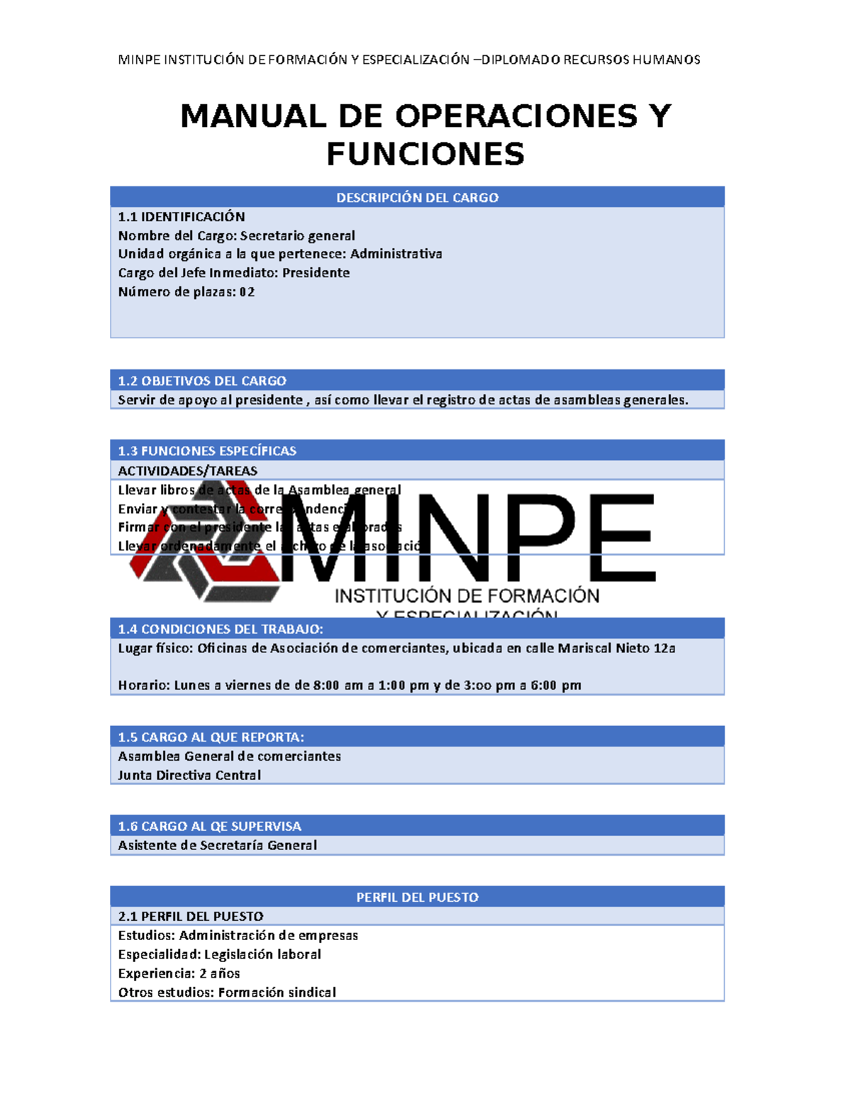 Manual DE Organizaciones Y Funciones Editable - MINPE INSTITUCIÓN DE ...