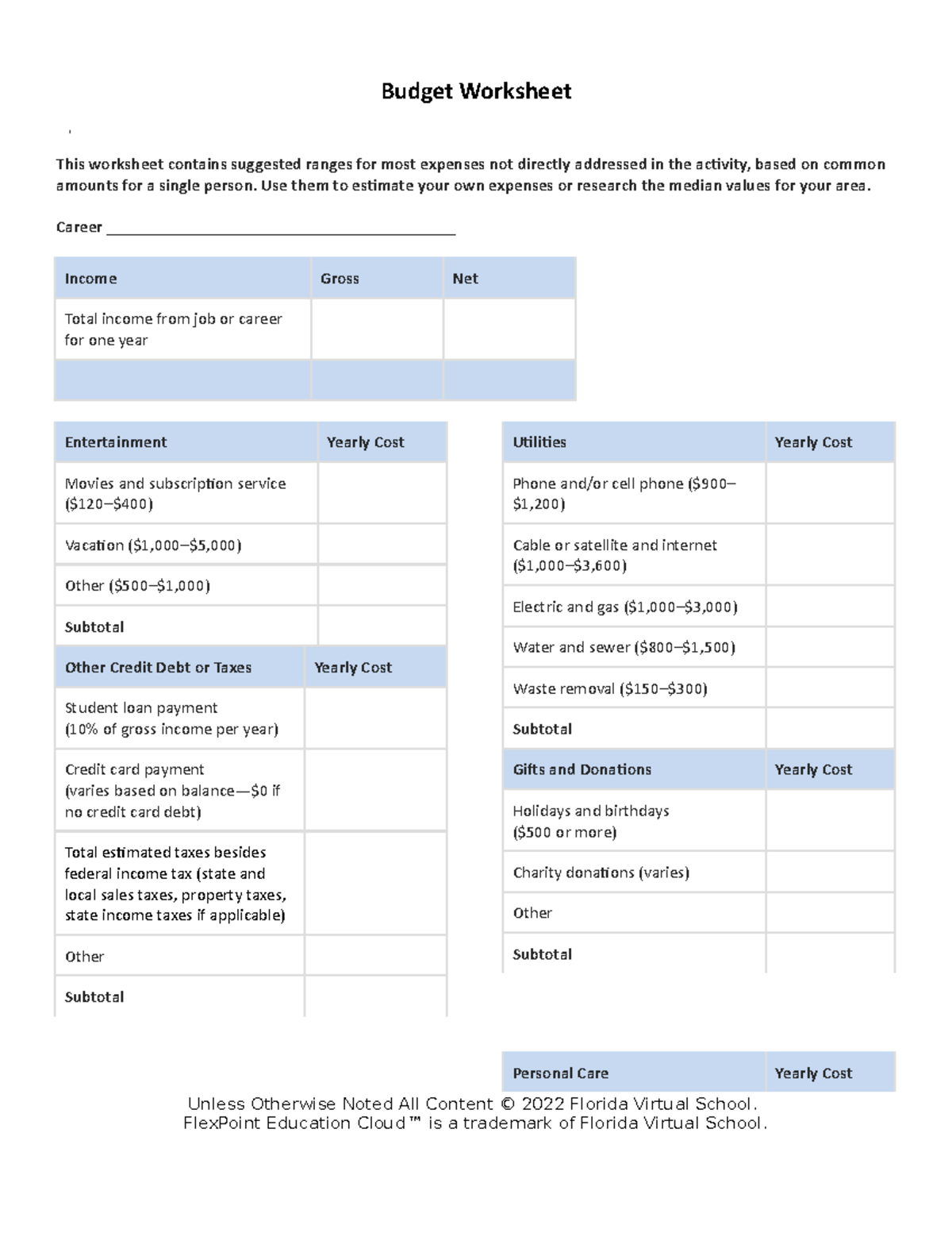 1 - yhh - Budget Worksheet This worksheet contains suggested ranges for ...