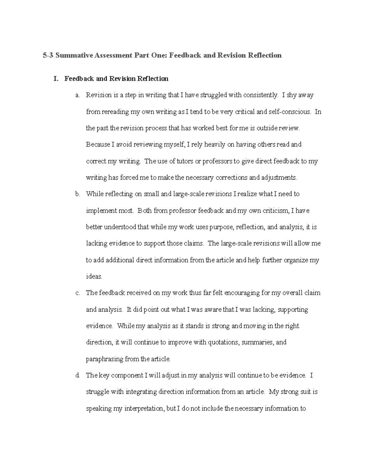 5-3 Summative Assessment Part One, Feedback and Revision Reflection ...
